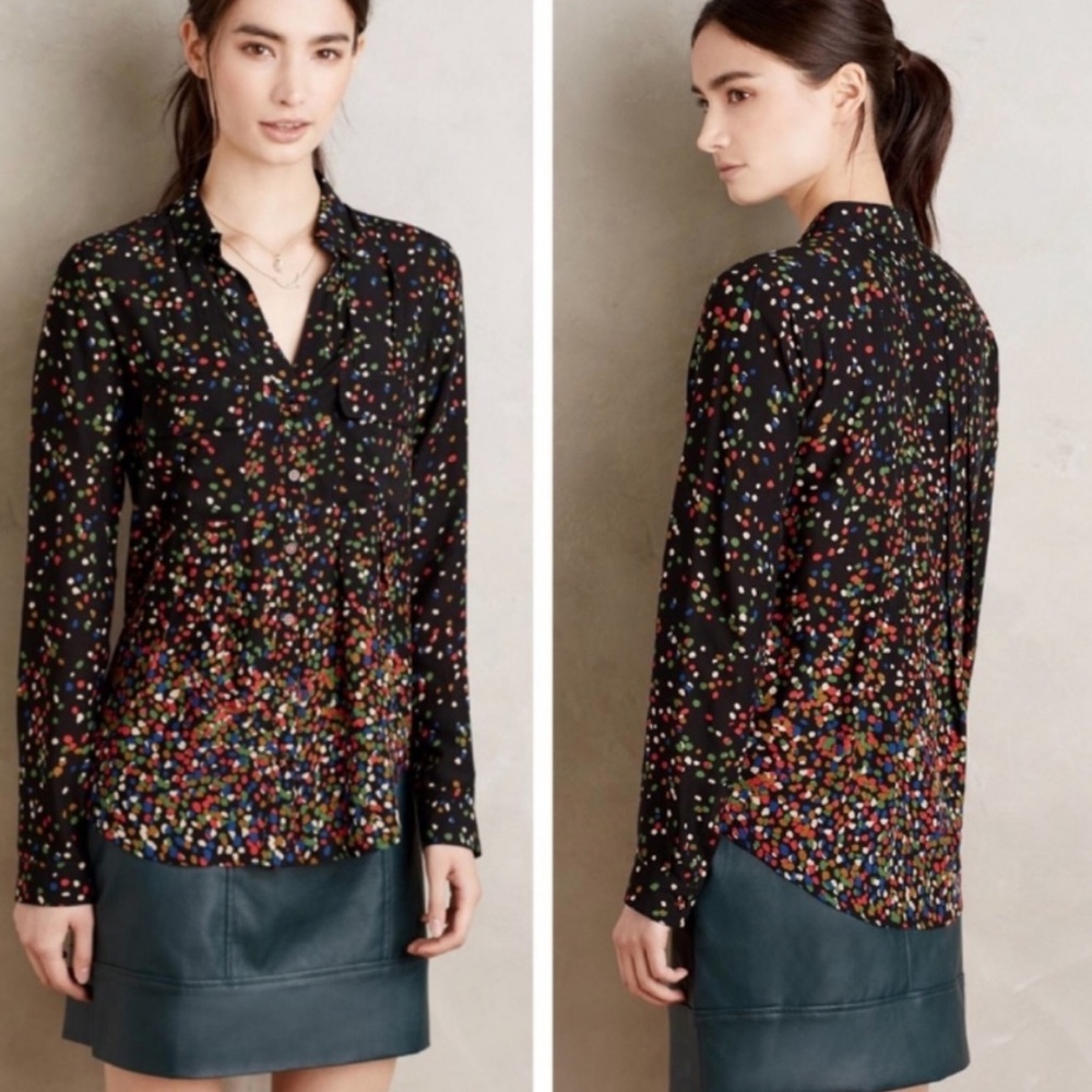 Anthropologie Maeve Wynnwood Confetti Button Down Ple… - Gem